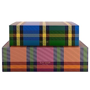 kate spade new york Decorative Storage Boxes with Lids, 2 Pack Sturdy Organizer Storage Bins, Includes Medium and Large Nesting Boxes with Magnetic Closure, Grand Plaid Duo