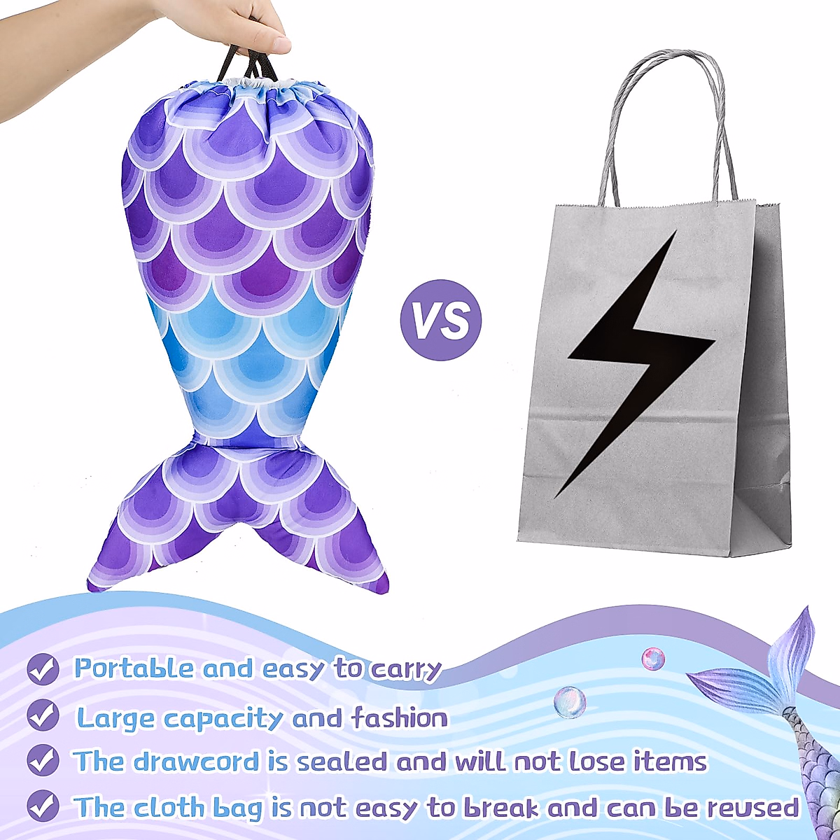 Silkfly 12 Pcs Mermaid Party Favor Bags Bulk Mermaid Drawstring Backpack Gift Cloth Bags Purple Blue Gradient Mermaid Beach Bag for Girls Kid Gift Party Baby Shower Birthday Supply