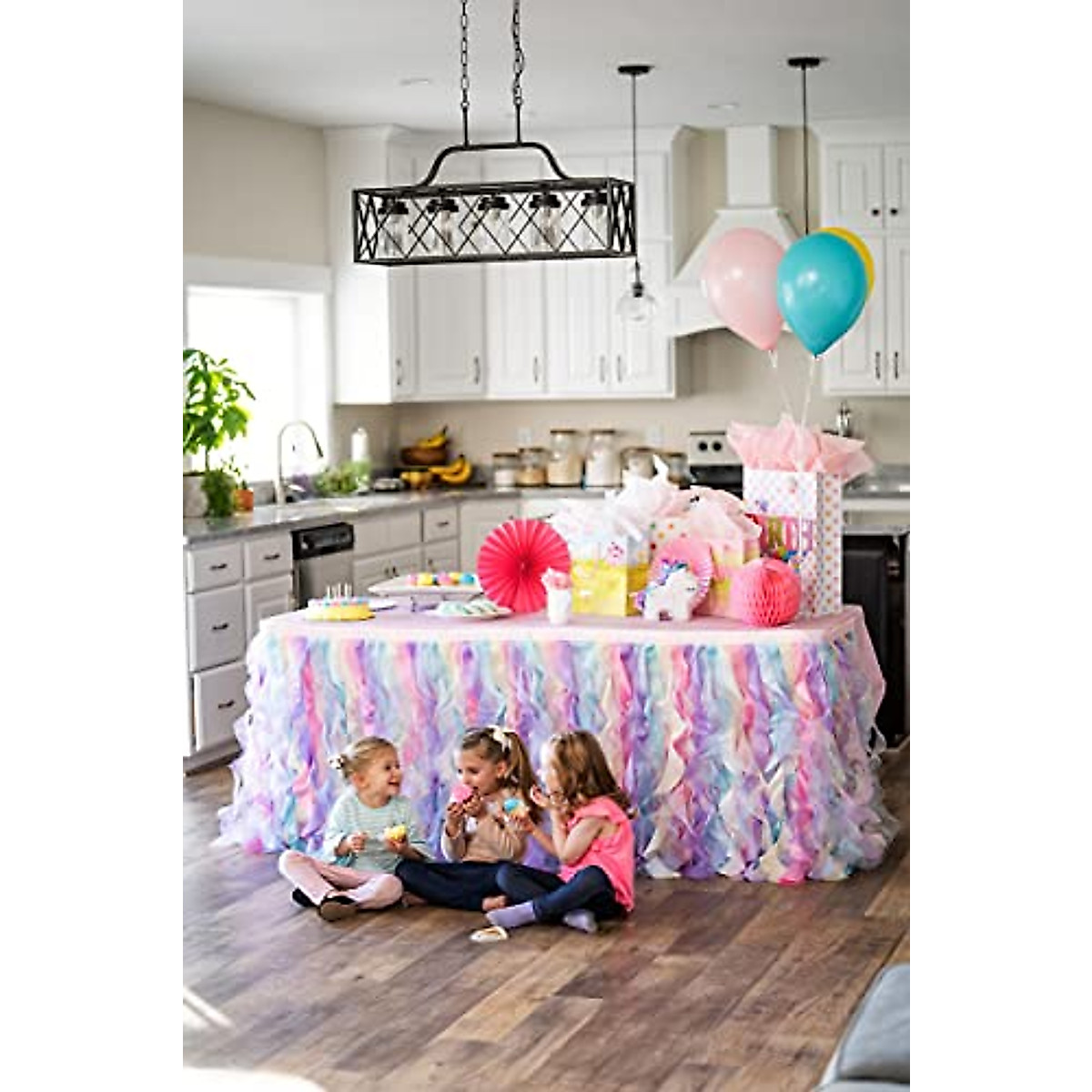 Tutu Table Skirt - Tulle Table Skirt Decoration - Mesh Fluffy Tulle Tablecloth for Birthday Party, Baby Shower, Gender Reveal, Wedding Shower, Valentine’s Day, Prom (Rainbow, 6ft)