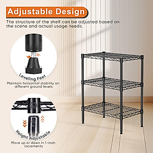 UOCFYK 3-Wire Shelving Metal Storage Rack, Adjustable Steel Wire Racks, Heavy Duty Standing Shelf Organizer for Kitchen, Closet, Pantry, Garage, Laundry, Bathroom, Black