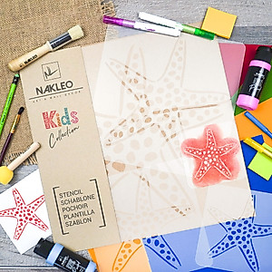 NAKLEO 5 pcs Reusable Plastic Stencils - Starfish Marine Animal - 13.4" to 3.5" - Pattern Children Kids Painting Template Room Decor - Craft DIY Wall Furniture