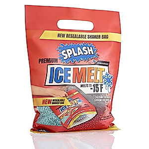 SPLASH Premium ice melt resealable Shaker Bag, melts to -15F, 10lb, snow & ice salt, concrete safe, good for driveways, sidewalks, etc.