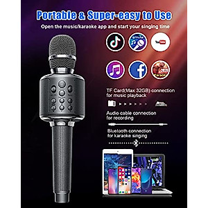 XZL Bluetooth Karaoke Microphone for Kids & Adults, Wireless Rechargeable Mic with Built-in Stereo Speaker, Echo｜Duet Mode｜Recording｜Music Playback, Premium Leather Handle, Portable Storage Case