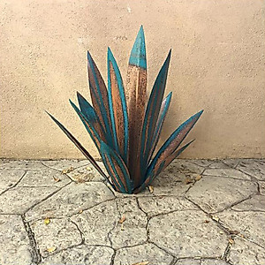WYT-Fan Rustic Metal Agave Hand Painted Figurines for Patio Rustic Agave Decor DIY Tequila Art Agave Sculpture for Garden Decoration,Blue3,65cm