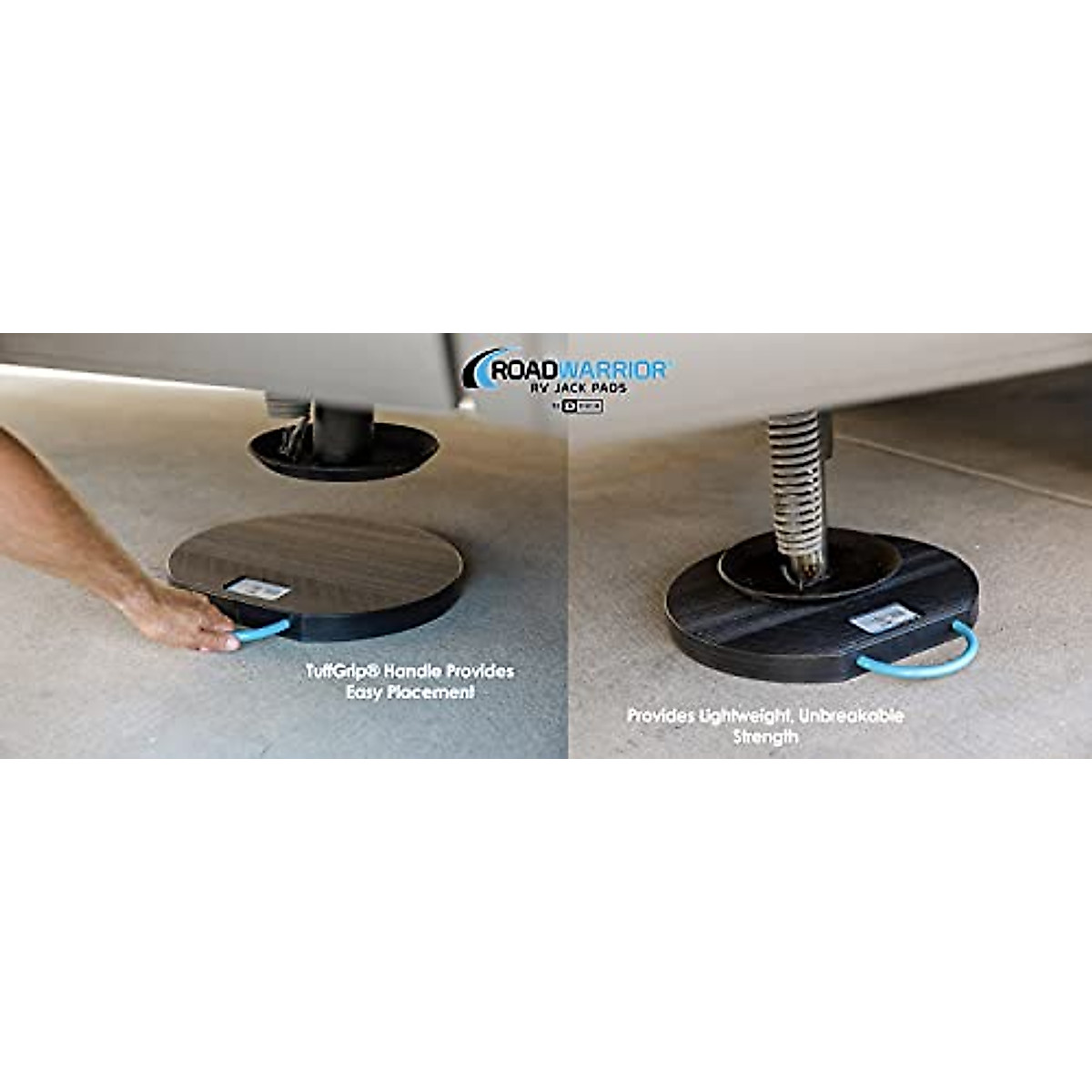 RoadWarrior Heavy Duty RV Jack Pad - Lightweight, Stackable, Waterproof, Unbreakable Outrigger Pad with Ergonomic TuffGrip Handle (One Pad,15"X1.5")