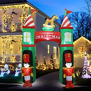 DR.DUDU 9 FT Chritmas Inflatable Arch with Soldier, Merry Christmas Archway Castle Inflatable, Blow Up Decor with Built-in LED Lights, Christmas Outdoor Decor for Yard Garden Lawn Xmas Holiday Party