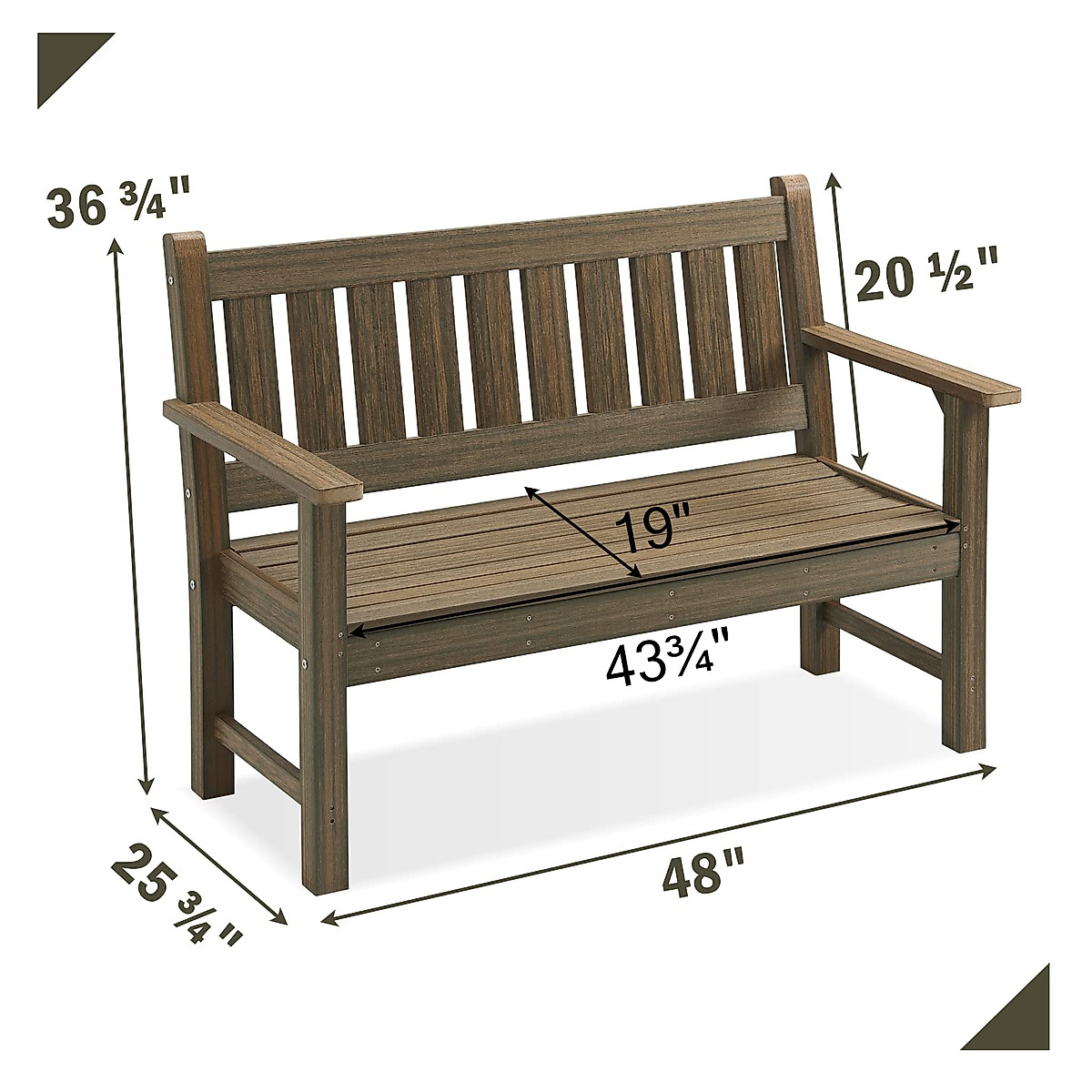 ACUEL Outdoor Bench, 3-Person Garden Bench, Poly Lumber Patio Bench for Outdoors, Porch, and Park (Light Brown)