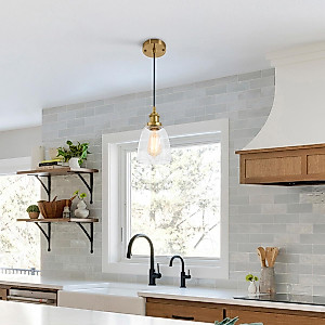 IMPIOIO Gold Pendant Light Seeded Art Glass Shade Mini Modern Hanging Light Fixture for Dining Roon, Over Sink, Hallway, Foyer