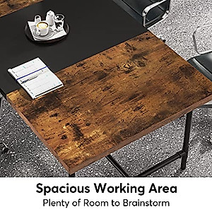 Tribesigns 6FT Conference Table, 70.8" W x 35.4" D Meeting Table Conference Room Tables with Pipe Metal Frame, Rectangular Training Seminar Table Computer Desk with Splice Board for Home Office-Brown