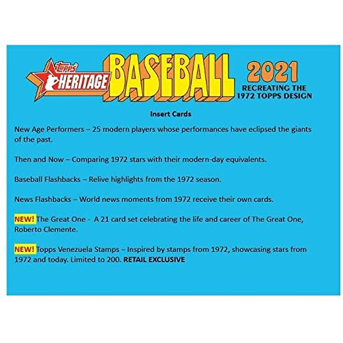 Topps 2021 Heritage Baseball Blaster Box 8 Packs Per Box