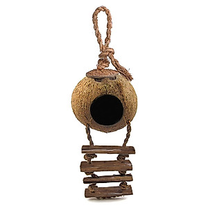 SunGrow Leopard Gecko Coconut Husk Hut with Ladder, with Shell Opening, Cave Habitat with Hanging Loop, 1 Pc per Pack