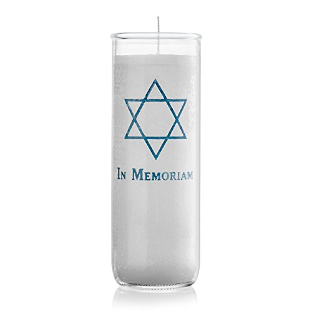 Memorial Candle Yartzeit Candle with Star of David in Glass - White Paraffin Wax Candle Burning Time 7 Days (7 Days)