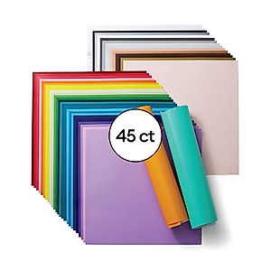 Cricut Vinyl Permanent - Everything Sampler, 12x12 Vinyl Sheets and Transfer Tapes, Create Long-Lasting DIY Projects, Durable Adhesive Vinyl for Cricut Machines, (Pack of 45 with 40+ Colors)