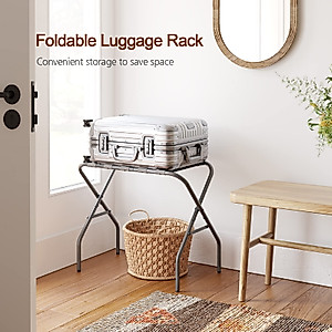 AMHANCIBLE Luggage Rack, Foldable Suitcase Stands Set of 2, Metal Luggage Holder for Guest Room, Bedroom, Hotel, Holds up to 110 lb, Easy Assemble, Grey,HLR01GY