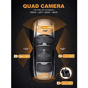 PRUVEEO Dash Cam, 4 Channel Camera FHD 1080Px4, Front Left Right and Rear, Front and Rear Inside, Built-in GPS WiFi, Polarizing Lens CPL Filter, Free 128GB Card, Double CPL