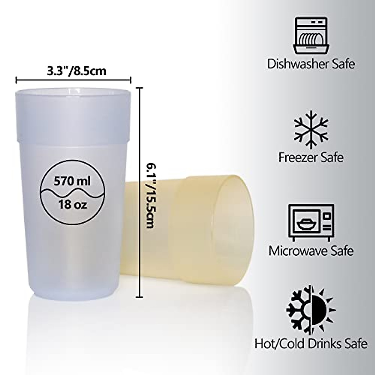 WANCHIY Reusable Plastic Cups- 20 oz Plastic Cups, Plastic Tumblers Set of 8, Unbreakable Plastic Drinking Glasses - Colorful Stackable Party Cups Set (Pack 8-20oz)