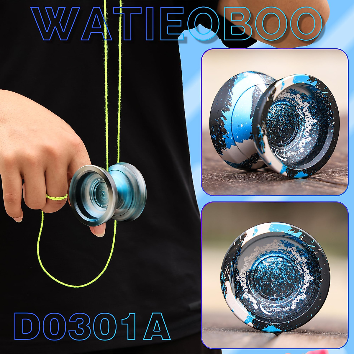 WATIEOBOO WA-01 Dual-Mode Metal Yo-Yo - Beginner Friendly Responsive System for Kids & Unresponsive Trick Yoyo for Adults, Competition-Ready with Gloves, Case & 10 Strings