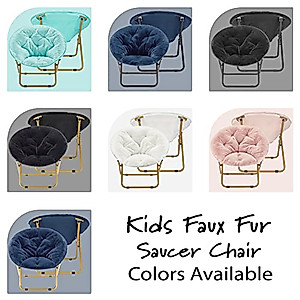 Heritage Kids Faux Fur Kids Saucer Chair, Navy with Gold Base