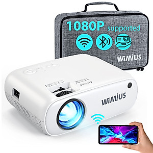 WiFi Projector Bluetooth, W2 Mini Projector Support 1080P Full HD and 250'' Display, Portable Projector with 50% Zoom Function, Home Cinema Projector Compatible with iOS, Android, TV Stick, PS4