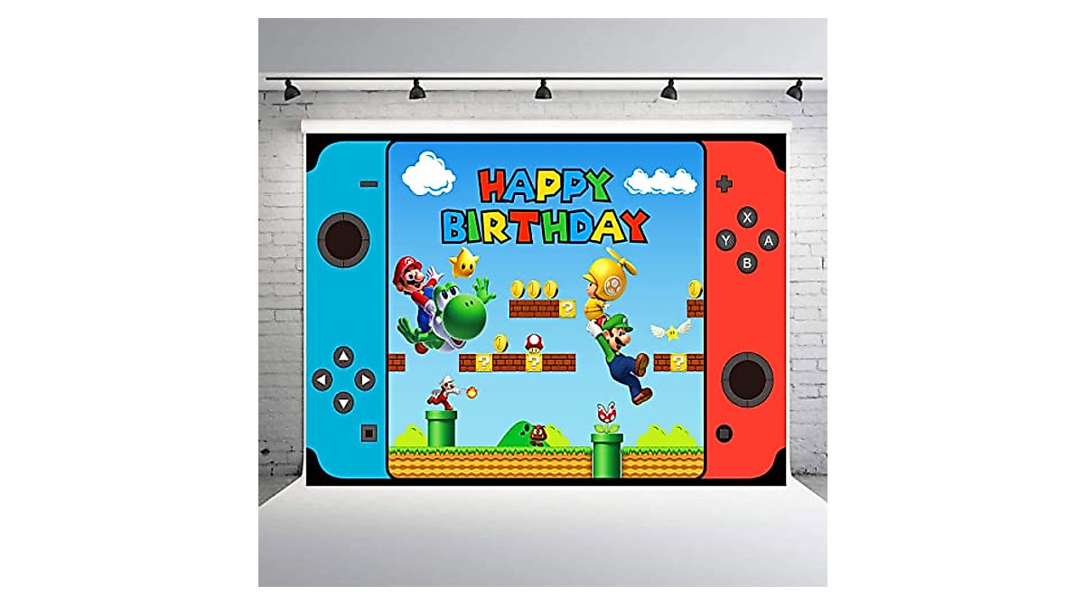 7x5 FT Super Bros Mario Birthday Party Backdrop - Vibrant Vinyl Photo Scene