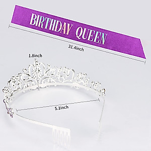 Birthday Crowns for Women, Didder Purple Crystal Tiara & Birthday Queen Sash, Birthday Tiara for Women Birthday Sash for Women Girls Birthday Sash and Tiara for Women Gift Crown for Bridal Wedding