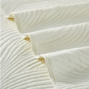 Peace nest 3 Piece Quilted Coverlet Set with Pillow Shams, All Season Bedspread Bed Cover King Size Lightweight, Ivory((106"X90")