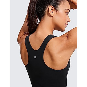CRZ YOGA Butterluxe Womens Racerback High Neck Tank Top - with Built in Bra Workout Padded Yoga Athletic Camisole Black Small