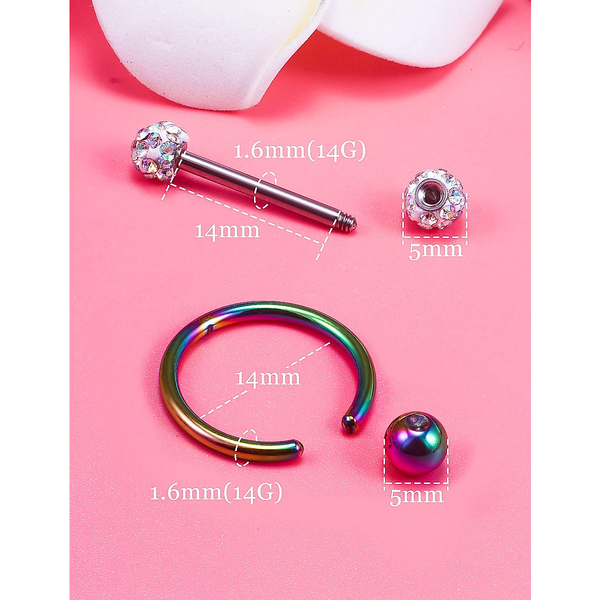 Oufksiyy 12 Pairs Nipple Rings Surgical Stainless Steel Hypoallergenic Straight Nipple Barbell Piercing 14G Nipple Tongue Rings Body Piercing Jewelry for Women Men 14mm 14 Gauge Niple Tongue Jewelry