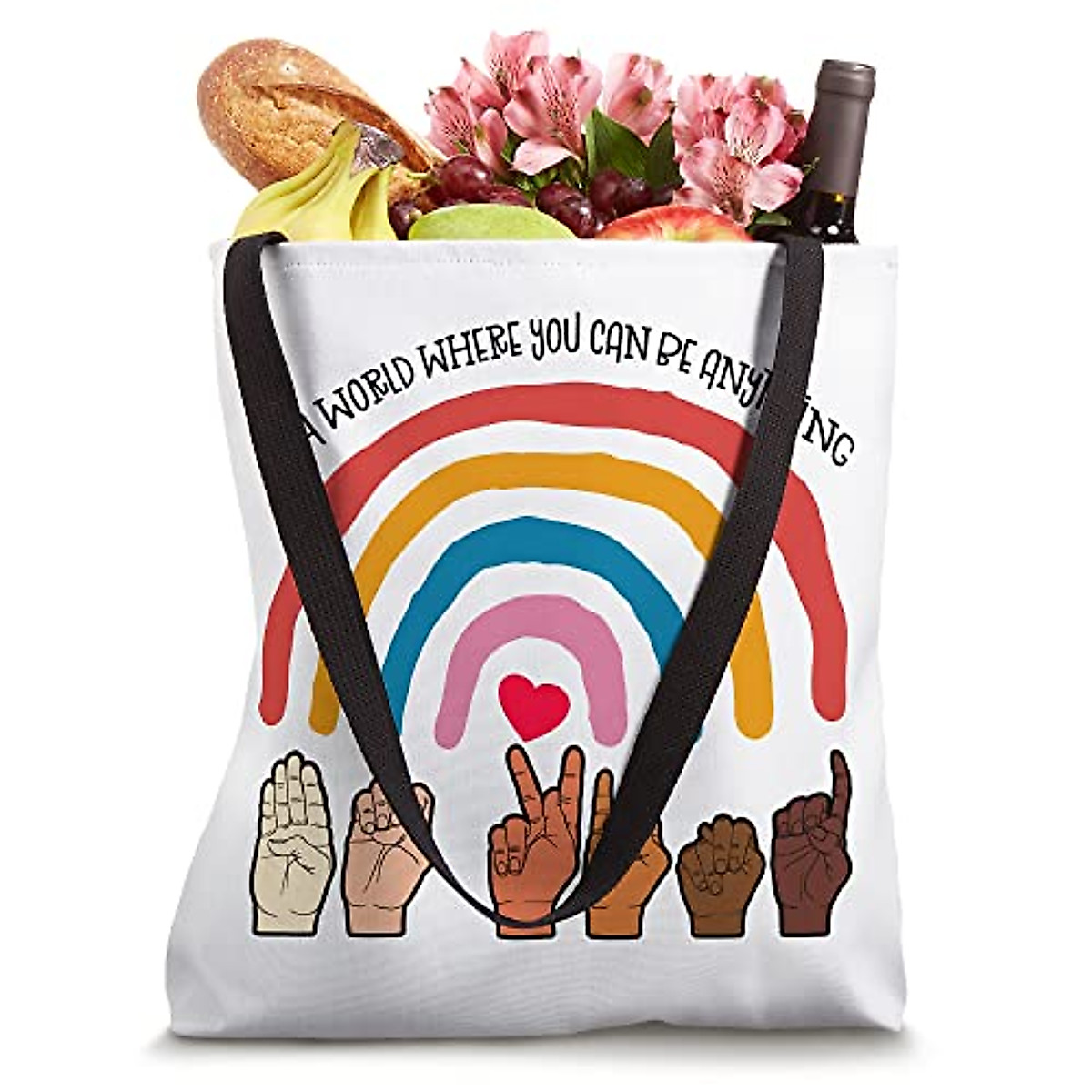 Matching Orange Unity Day Rainbow Be Kind ASL Anti Bullying Tote Bag