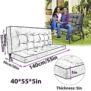 Dttra Swing Cushions 3 Seater Replacement, Waterproof Porch Swing Cushions, Thicken 5" Bench Cushions for Outdoor Furniture with Backrest, Patio Garden Backyard Loveseat Sofa Pads (Khaki 55 * 40in)