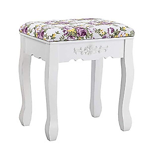 CHARMAID Vanity Set with Tri-Folding Mirror and Cushioned Stool, Dressing Table with 7 Drawers and a Shelf, Antique Makeup Table with Removable Top, Vintage Makeup Vanity Set for Women Girls (White)