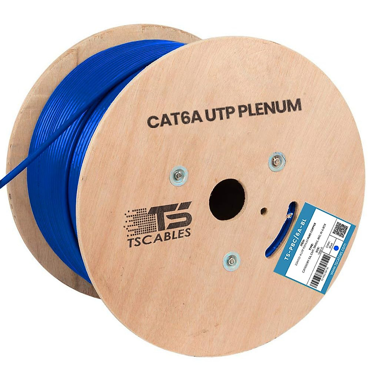 TSCables | Cat6A Plenum (CMP) 1000ft, 750Mhz, PoE++ (4PPoE) | 100% Solid Bare Copper | 23AWG Unshielded Twisted Pairs (UTP), Available in 7 Colors for Easy Identification Across Various Setups (Blue)