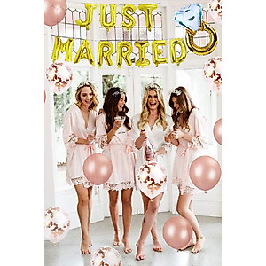 LaVenty Set of 12 Just Married Balloons Just Married Banner Bridal Shower Party Balloons Bridal Shower Party Decoration Wedding Party Decoration