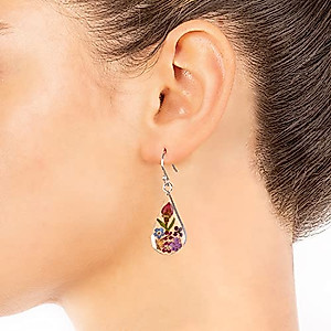 Amazon Collection Sterling Silver Multi Pressed Flower Teardrop Earrings