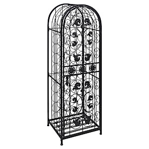 Festnight 45 Bottles Wine Rack Stand with Door Lockable Wrounght Iron Metal Freestanding Liquor Storage Display Cabinet for Living Room Kitchen Pub Bistro Bar Black 1' 6" x 1' 2" x 4' 5" (W x D x H)