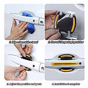 8PCS Car Door Handle Sticker 3D Carbon Fiber Anti Scratches Protective Films Universal Auto Door Handle Scratch Cover Guard Car Outdoor Safety Decoration Reflective Strip (Red)