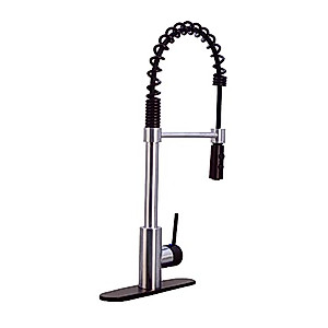 Westbrass KS18A-2012 21" Commercial Style Kitchen Faucet with Dual Function Open Coil Pull Down Sprayer and 1-Lever Handle, Stainless Steel/Oil Rubbed Bronze