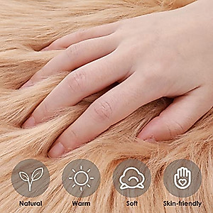 Molain Area Rug Decor Fluffy Soft Small Cushion Backing Carpet Fuzzy Faux Fur Pad Aesthetic Nail Art Table Locker Desk Mat Floor Modern Bedroom Apartment Living Room Girls Accessories (Round Khaki)