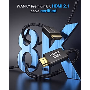 8K HDMI Cable 2.1 Certified 48Gbps 6.6ft/2m IVANKY Ultra High Speed HDMI 2.1 Cable Braided Cord 8K@60Hz 4K@120Hz, DTS:X, eARC HDR 12 HDCP 2.2&2.3, RTX 3090, Dolby for Roku TV/PS5/PS4/Xbox/HDTV/Blu-ray