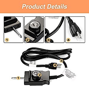 WADEO Adjustable Thermostat Probe Control Cord for Masterbuilt Smokers Cord Replacement.(15A Max, 110V)
