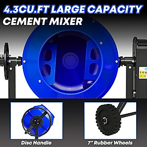 SILVEL 4.3 Cu.Ft. Concrete Mixer Machine, 450W 3/5HP Electric Cement Mixer Machine with Wheel and Stand for Stucco