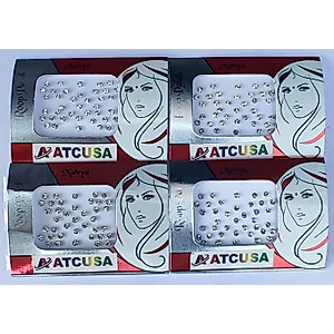 ATCUSA 140+ Bindi Dots Diamond Crystal Fake Nose stud/Indian Bindi for women Face Jewels silver black Multi temporary tattoo Packet Silver/White Crystal Stones - Size 3mm