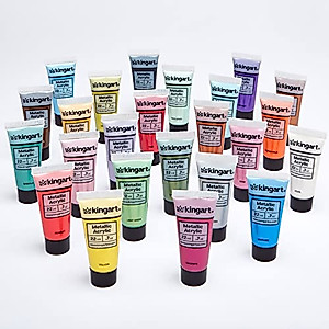 KINGART Metallic Acrylic Paint, Set of 24 Colors, 0.74 oz/22 ml Tubes with Storage Box, Rich Pigments, Non Fading, Non Toxic Paints for Artist & Hobby Painters, Art Supplies for Canvas Painting