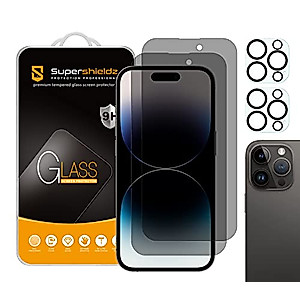 Supershieldz (2 Pack) (Privacy) Anti Spy Screen Protector Designed for iPhone 14 Pro (6.1 inch)+ Camera Lens Tempered Glass Screen Protector, Anti Scratch, Bubble Free