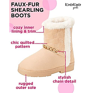 bebe Girls' Winter Boots - Quilted Faux-Fur Shearling Boots (Little Girl/Big Girl), Size 2 Little Kid, Tan
