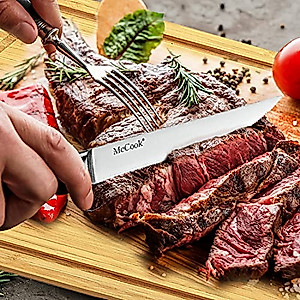 McCook® MCW11 Bamboo Cutting Boards Set of 4, Chopping Board Set w Juice Groove& Metal Handle, Cheese Charcuterie Board Serving Tray for Meat, Cheese and Vegetables(L, 17”11.4”0.8”)