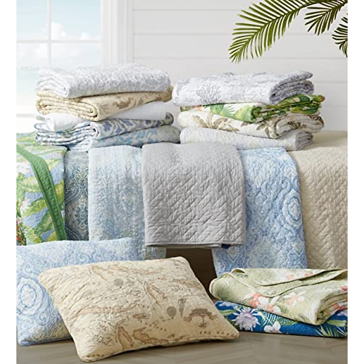 Tommy Bahama Quilt Set Reversible Cotton Bedding with Matchin Shams, All Season Home Decor, King, Cape Verde Smoke Grey/Blue