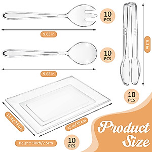 Tioncy 40 Pcs Plastic Serving Utensils Set Disposable Clear Utensils Include 30 Pcs 9" Plastic Serving Spoon Forks Tongs and 10 Pcs 15'' X10'' Plastic Serving Trays Serving Food Party Buffet Cutlery