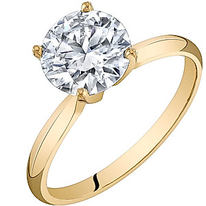 PEORA 14K Yellow Gold 2 Carat Moissanite Engagement Ring for Women, Classic Solitaire, 8mm Round, DE Color, VVS Clarity Size 7.5