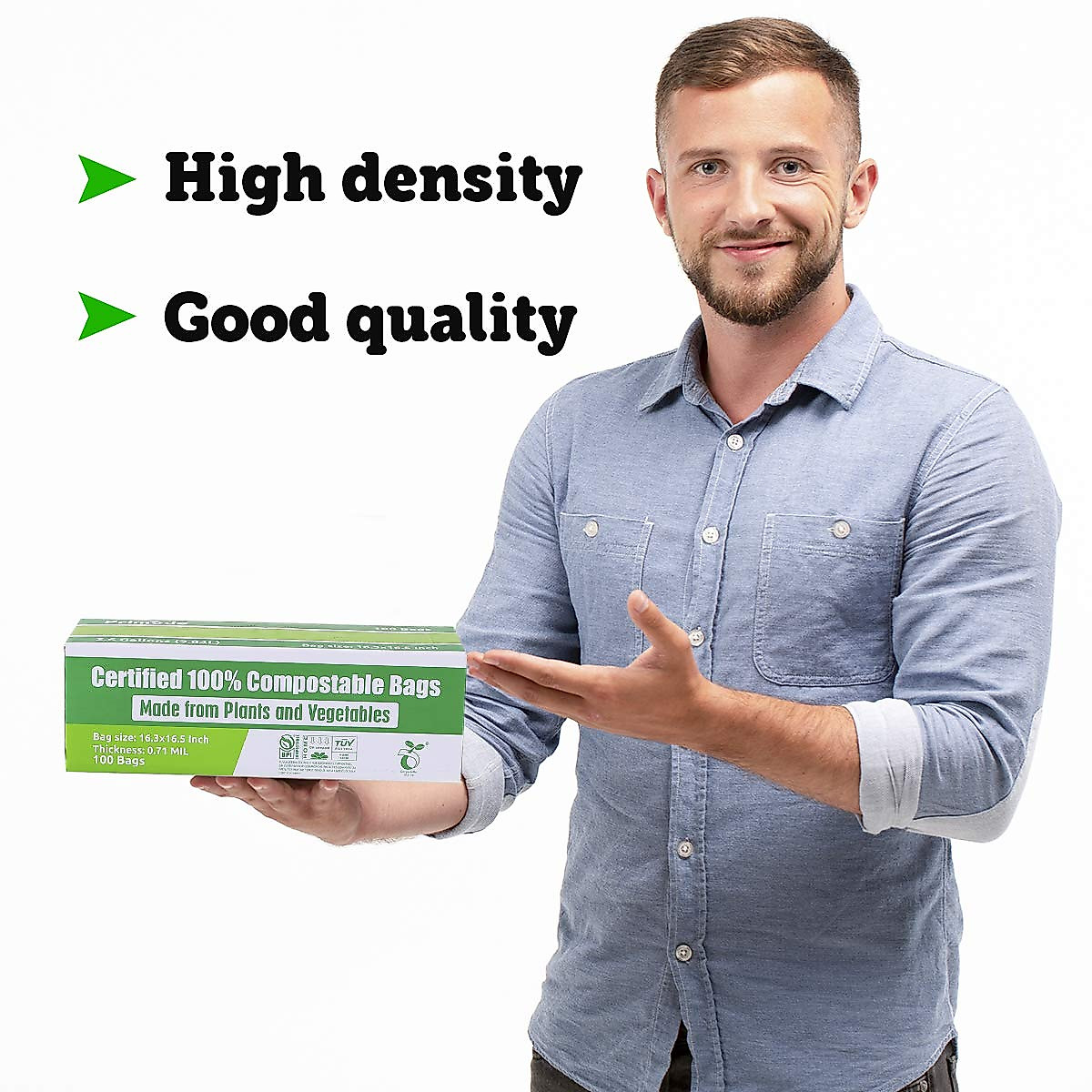 Compost Bags, Compostable Trash Bags 2.6 Gallon Compostable Bags 100 Count Small Compost Bags for Countertop bin Extra Thick 0.71 Mil. ASTM D6400 Certified By BPI and TÜV AUSTRIA